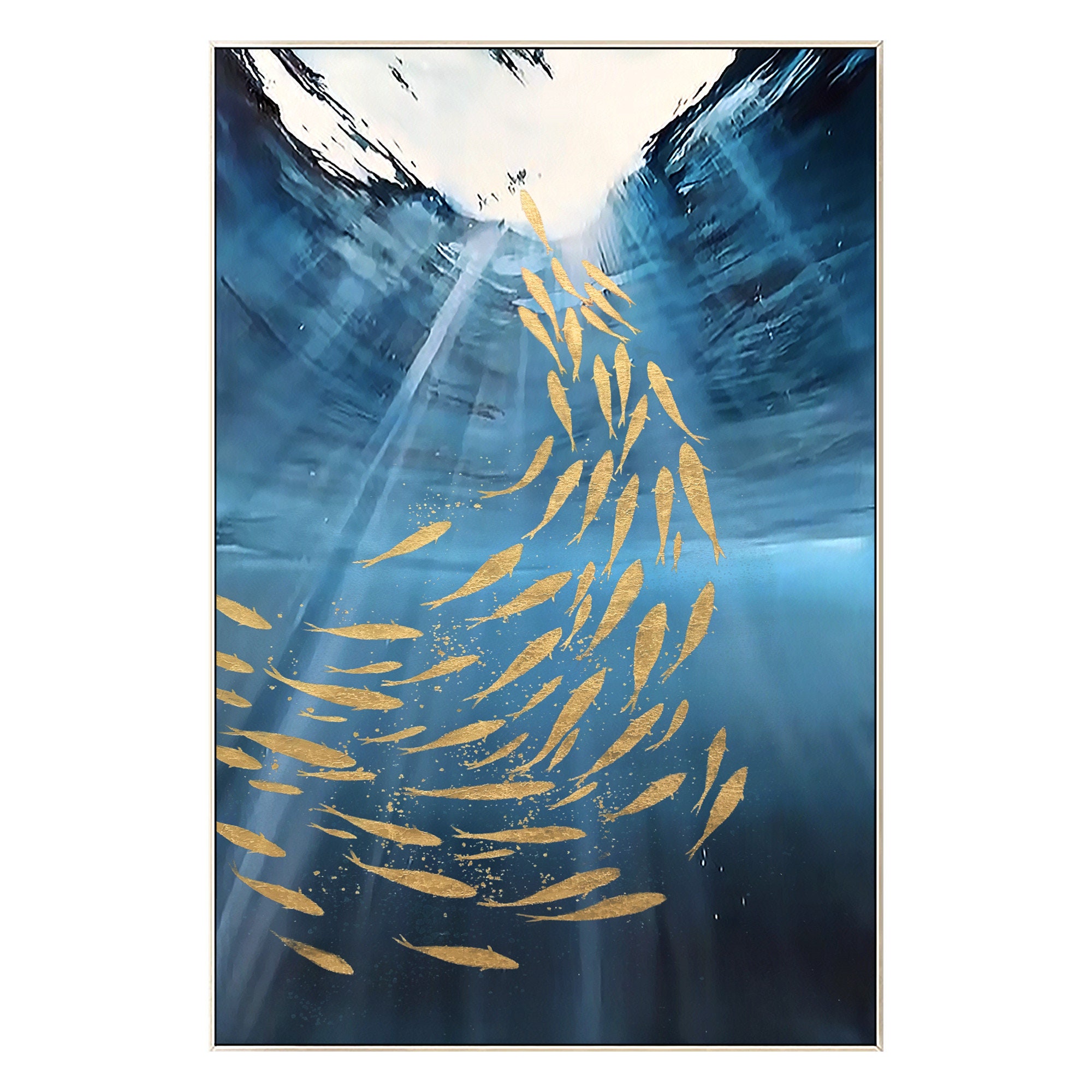 Gold Koi Fish Artabstract Artblue Ocean Paintingcanvas - Etsy