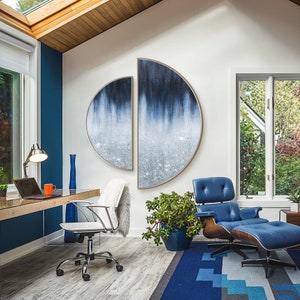 Large Round Art,glitter Wall Art,wall Decor,blue and Silver Wall Art ...