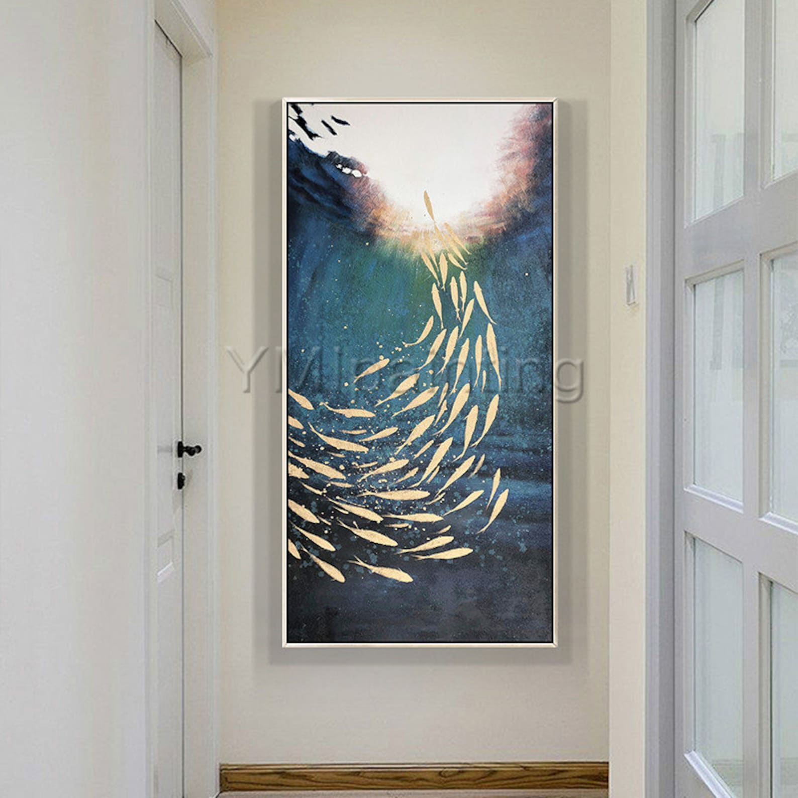 Koi Fish Gold Fish Art Blue Ocean Abstract Watercolor Painting - Etsy