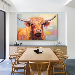 Highland Colorful Cow Painting,farmhouse Art,extra Large Cattle Wall ...