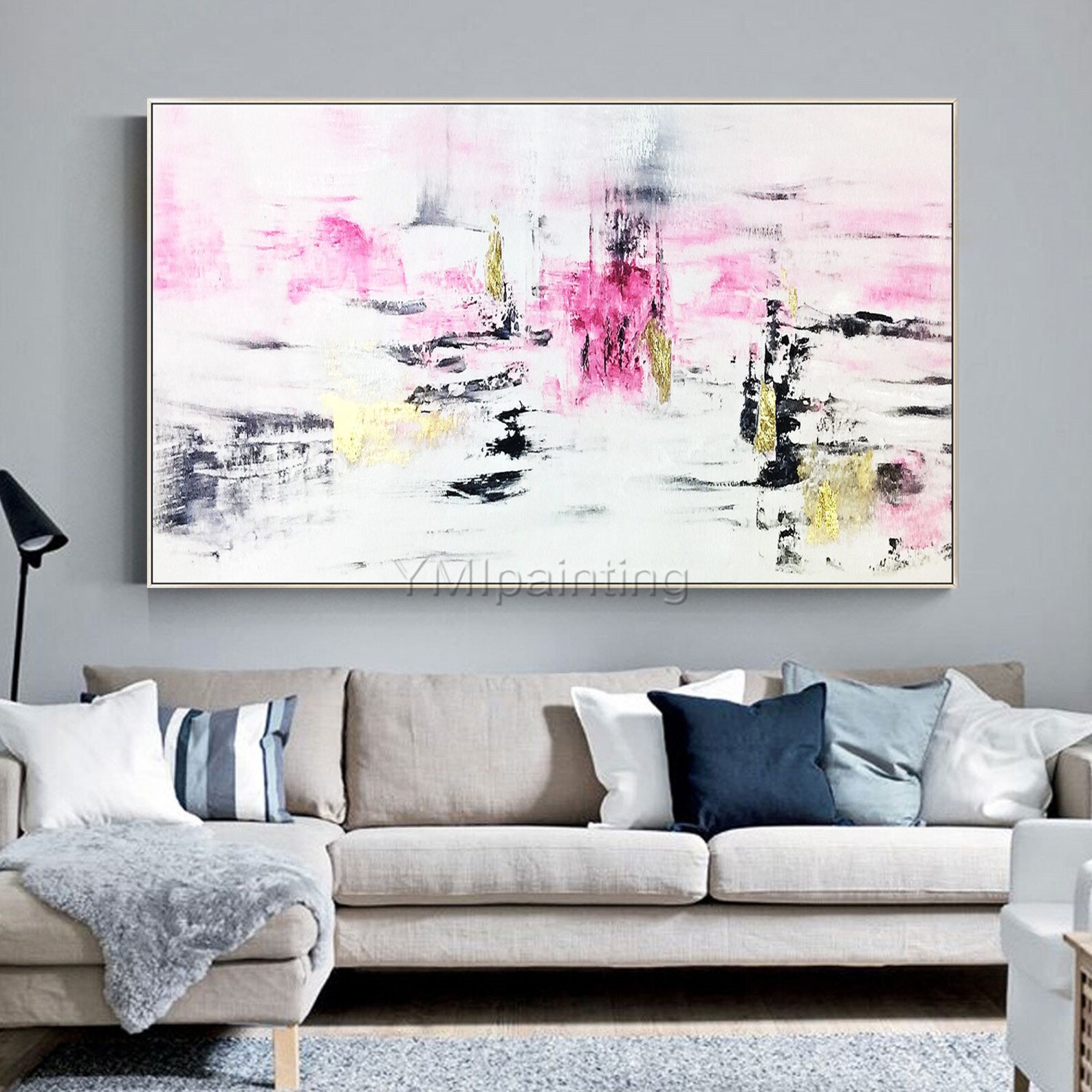 Framed Painting Abstract Acrylic Pink Paintings on Canvas - Etsy