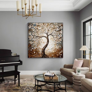 Brown Tree Flower Painting,large Tree of Life Painting,brown Tree ...