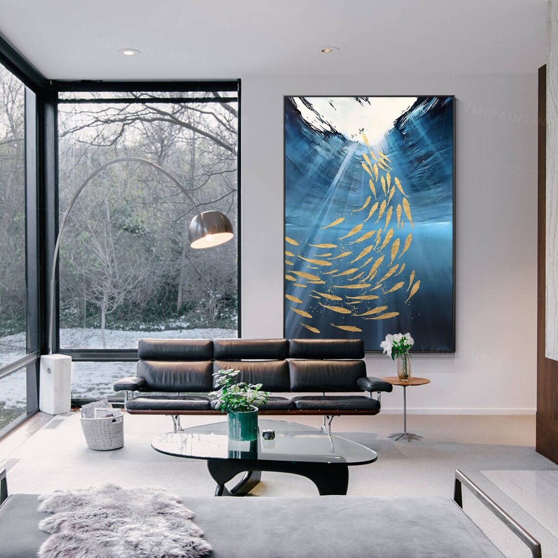 Gold Koi Fish Artabstract Artblue Ocean Paintingcanvas - Etsy