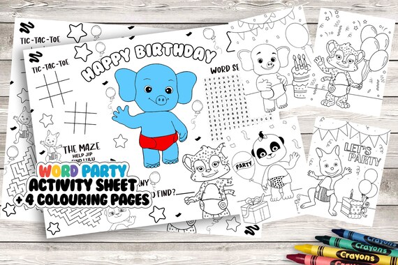 Word Party Colouring Pack Word Party Birthday Word Party | Etsy