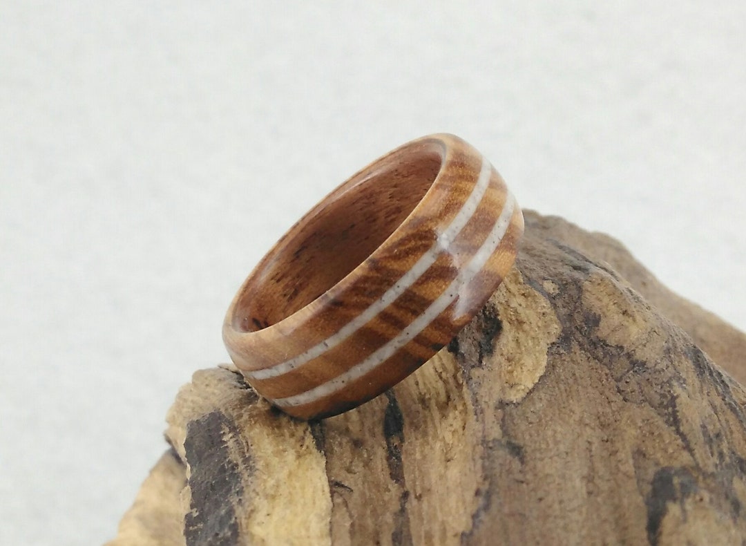 Olive Wood Ring Opal Inlay Handmade Alternative Ring - Size 17.70 Mm ...