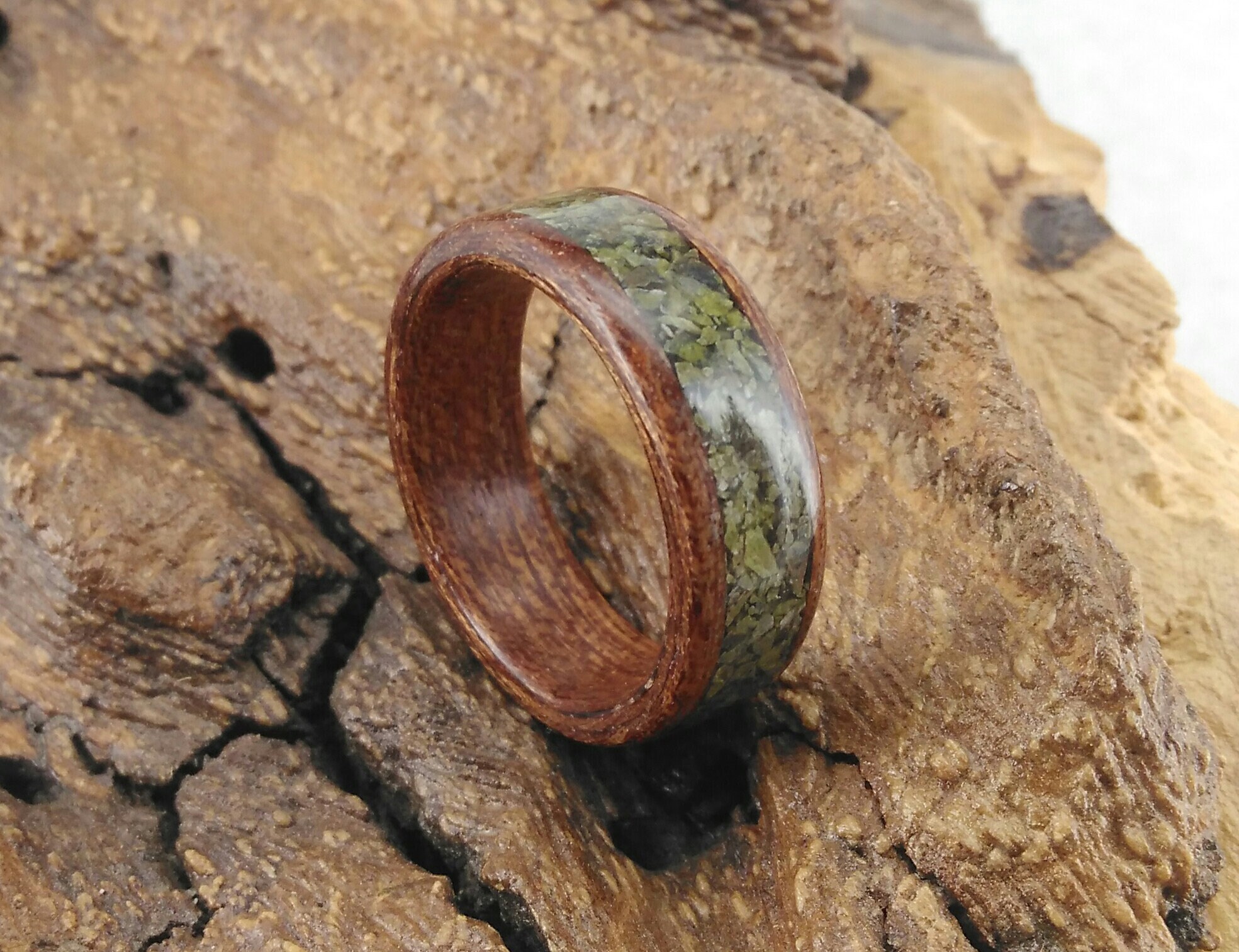 Mahogany Ring With Epidote Inlay. Wood Ring Bentwood Ring - Etsy