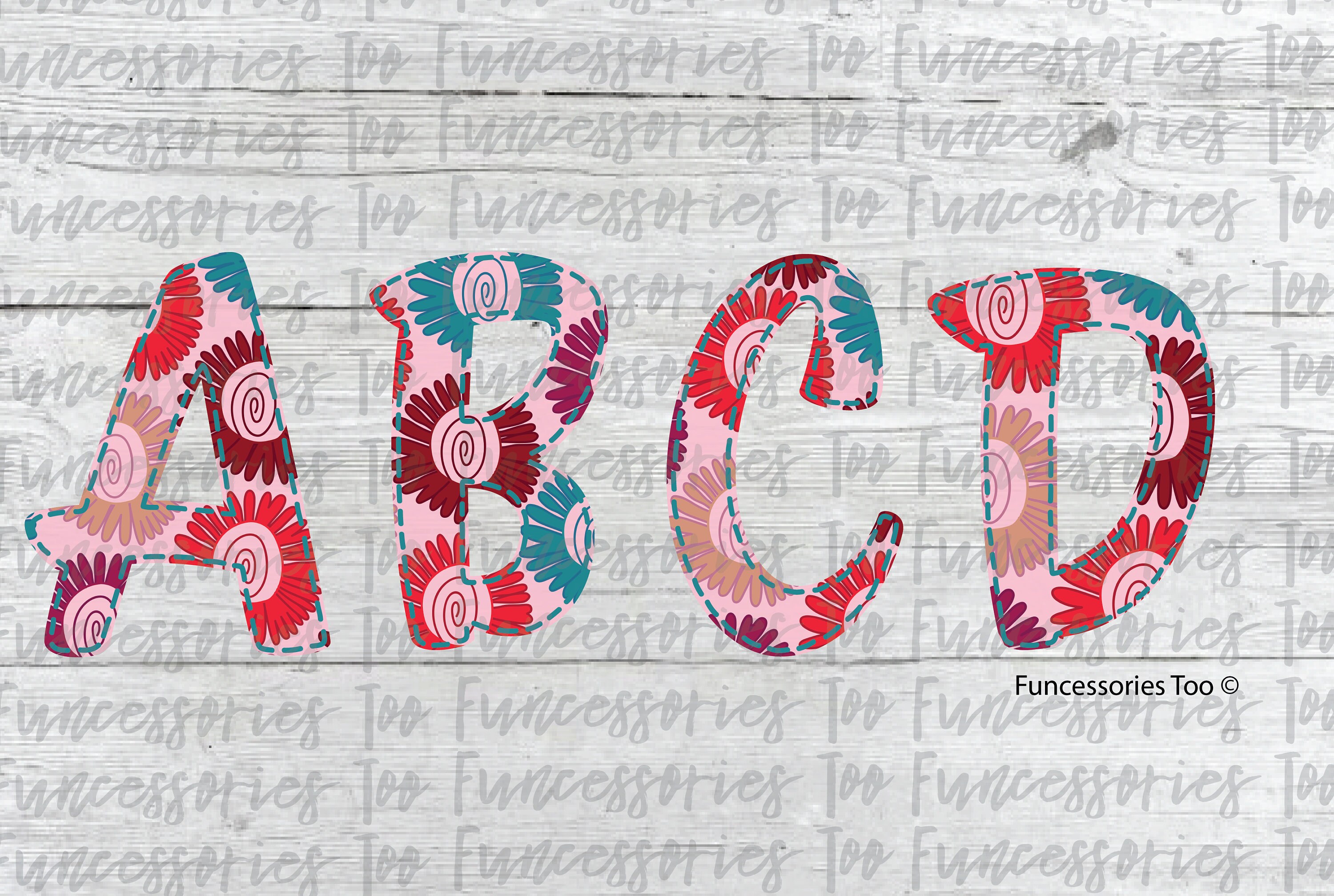 Faux Applique Flower Alphabet Font PNG Digital Download - Etsy