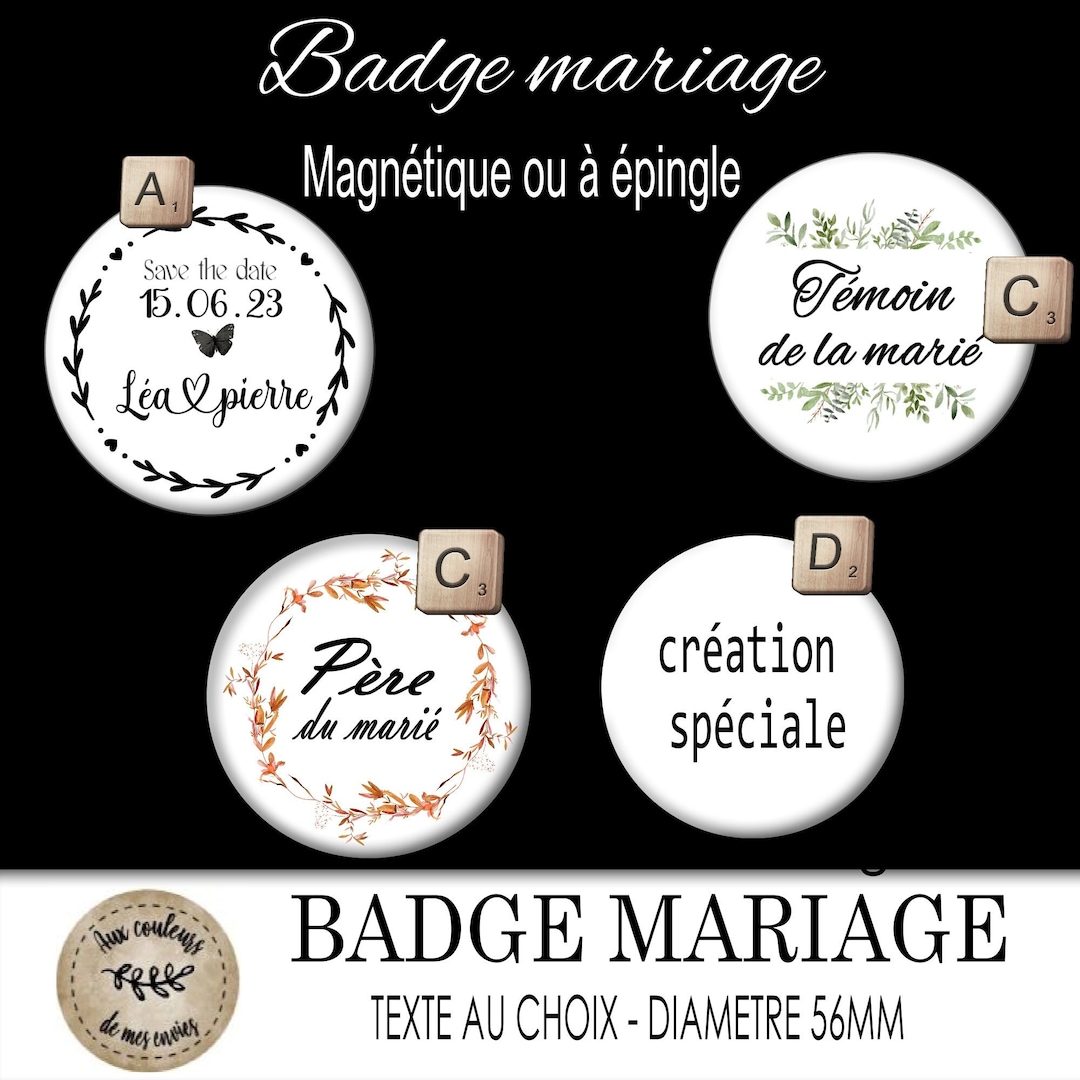 Badge mariage badge magnétique badge témoin de la marié - Etsy France