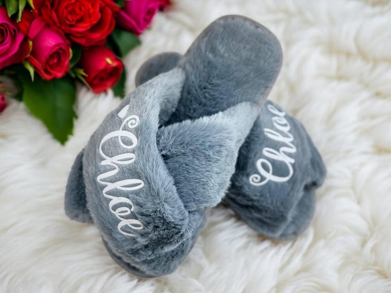 Custom Name Fluffy Slippers – Personalized Women’s Slippers, Bridal ...