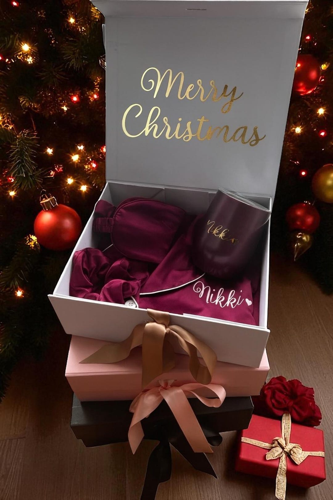 Ready-to-gift Holiday Pajama Box – Custom Satin Pajamas, Personalized ...