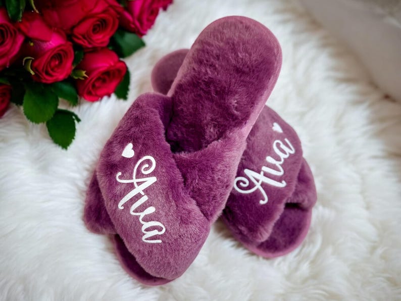 Custom Name Fluffy Slippers – Personalized Women’s Slippers, Bridal ...