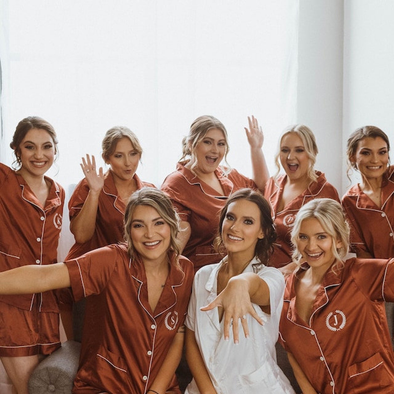 Dusty Blue Satin Pajamas for Wedding, Monogram Pjs, Bridesmaid Shorts ...