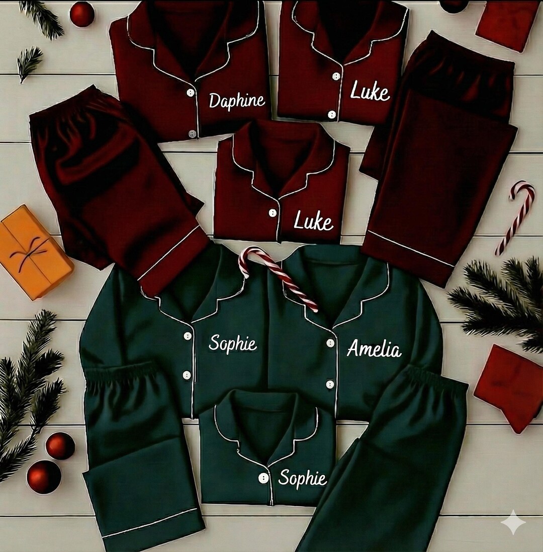 Luxury Custom Satin Pajamas for Women – Personalized Long Sleeve Set ...