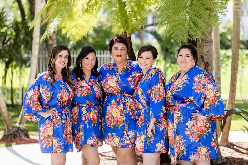 Floral Satin Bridesmaid Robe: Kimono Style Getting Ready Robes - Etsy