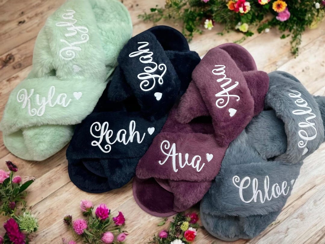 Custom Name Fluffy Slippers – Personalized Women’s Slippers, Bridal ...
