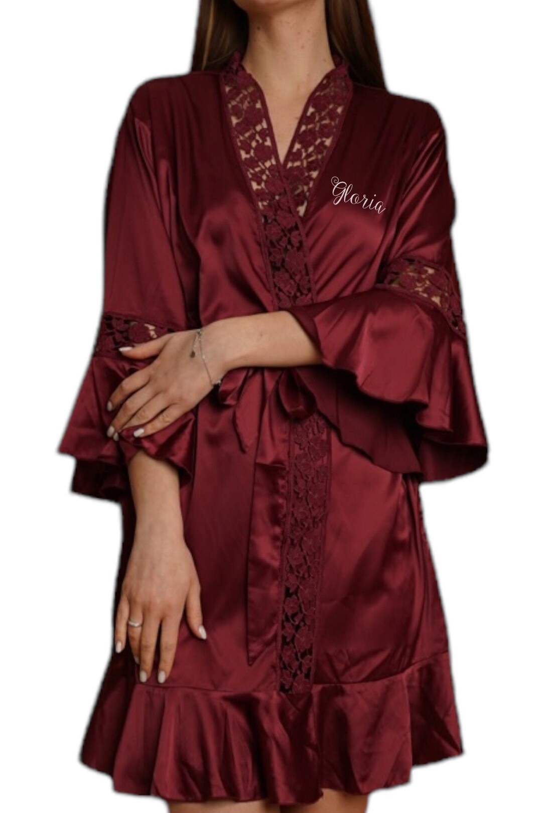 Silky Satin Ruffles Robe / Burgundy Ruffle Robes / Bridesmaid Gifts ...