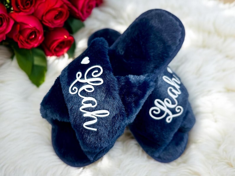 Custom Name Fluffy Slippers – Personalized Women’s Slippers, Bridal ...