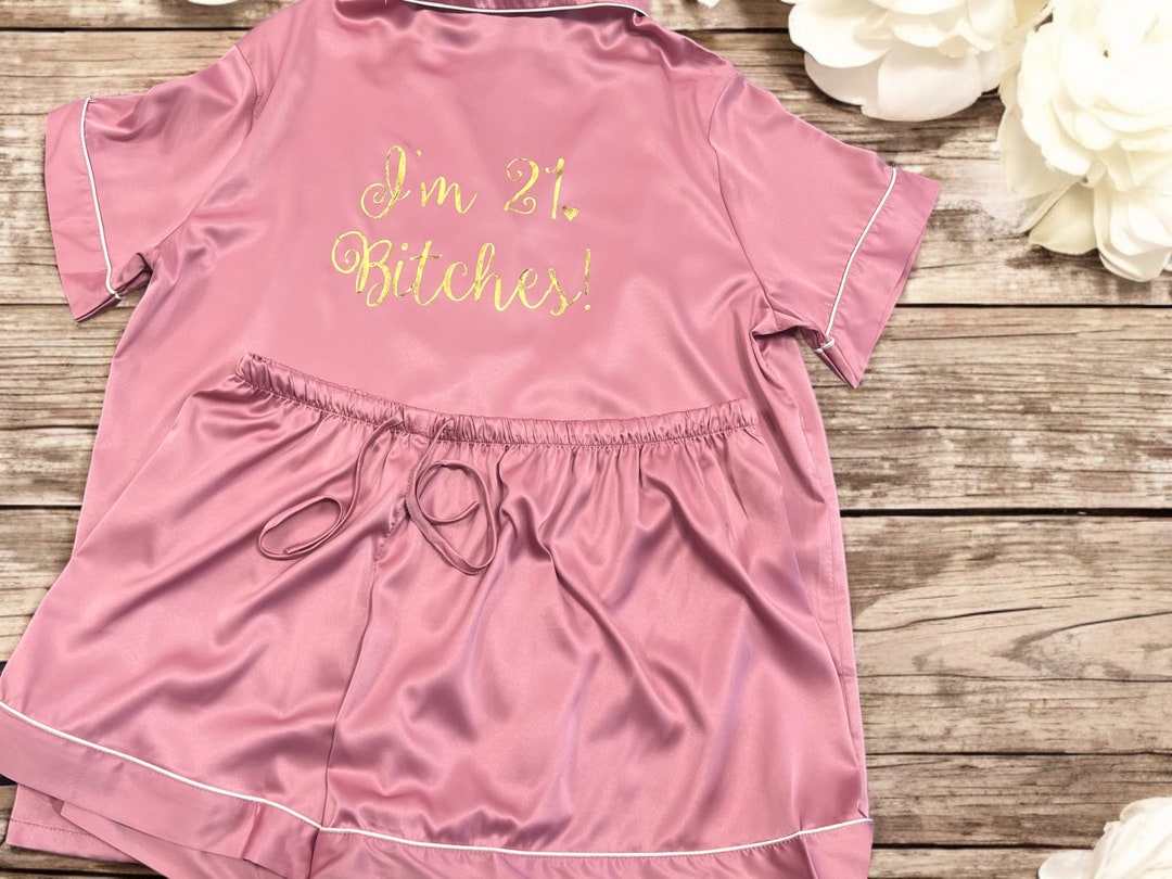 21st Birthday GIFT FOR HER, Silky Satin Pajamas, Monogram Pjs, Shorts ...