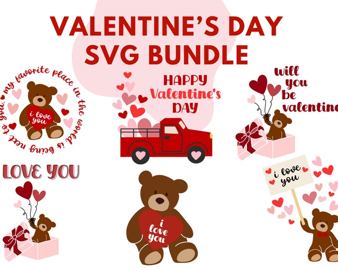 Valentines Svg Bundle, Valentine Bear Svg, Valentines Animals, Love ...