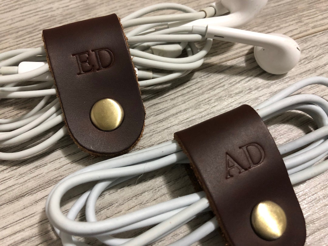 Personalized Leather Earphones Holder, Leather Earphone Wire Organizer ...