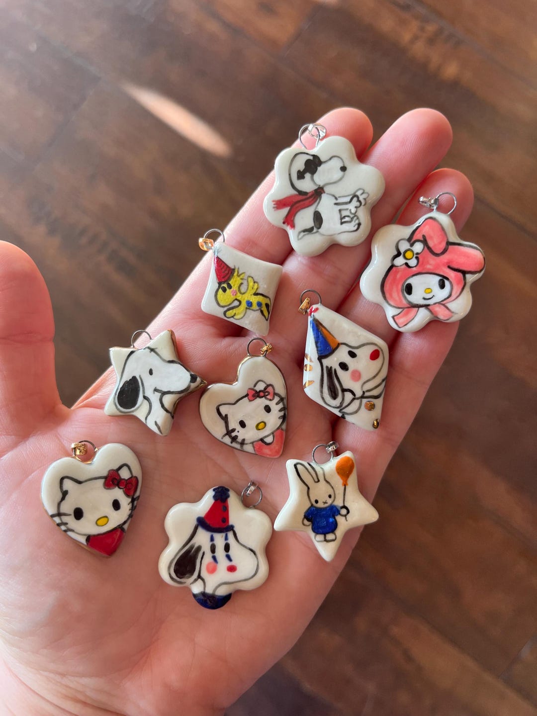 Cartoon Charms - Hand Painted Porcelain Charms With Velvet Necklace - Etsy