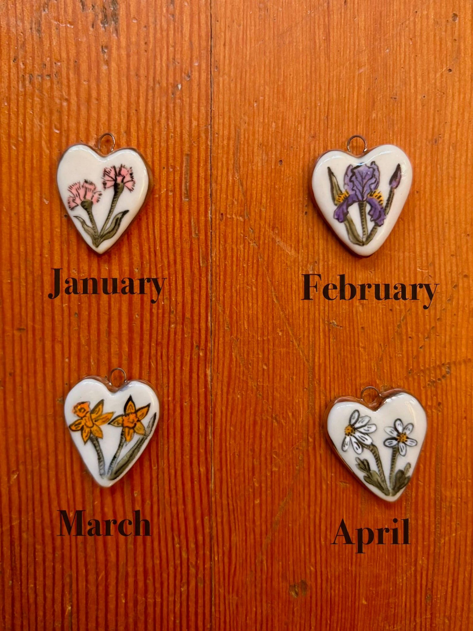 Gold Flowers Porcelain Necklace Charms With Velvet Ribbon, Birth Month ...