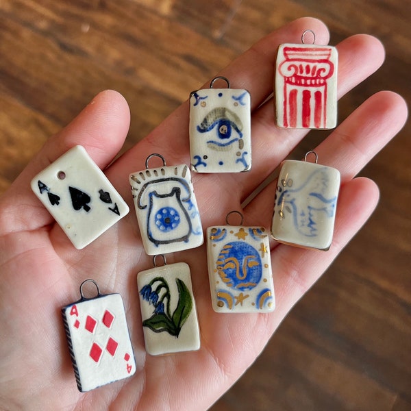Porcelain Necklace Charms Velvet Necklace With Choice of Handpainted ...