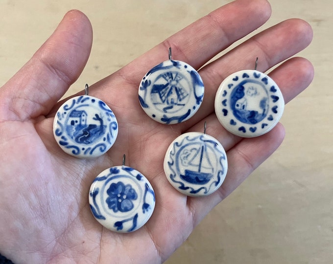 Porcelain Delft Plate Necklace Charms- Velvet Necklace With Choice of ...