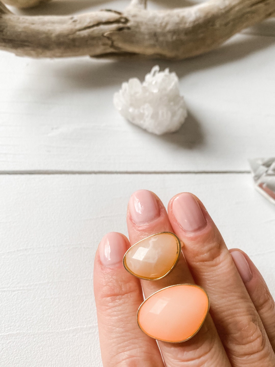 Peach Moonstone Ring, Pantone 2024 Colour, Chunky Ring, Moonstone Ring ...