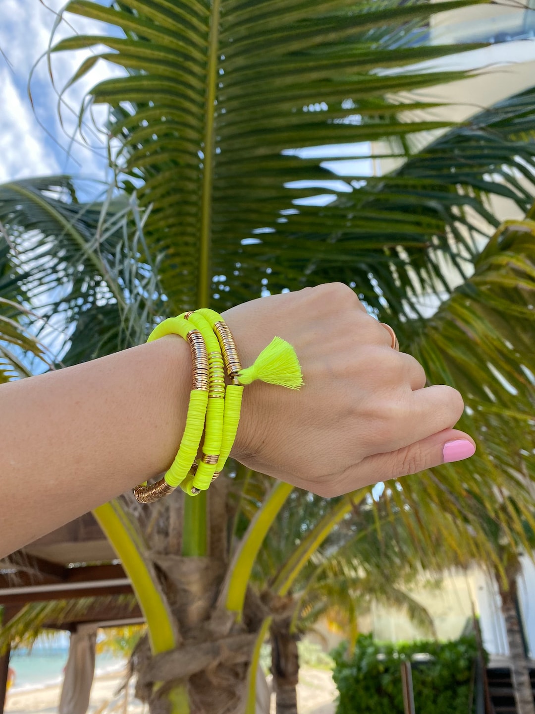 Neon Yellow Bracelet Set, Neon Bracelets, Neon Jewelry, Boho Bracelets ...