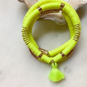 Neon Yellow Bracelet Set, Neon Bracelets, Neon Jewelry, Boho Bracelets ...