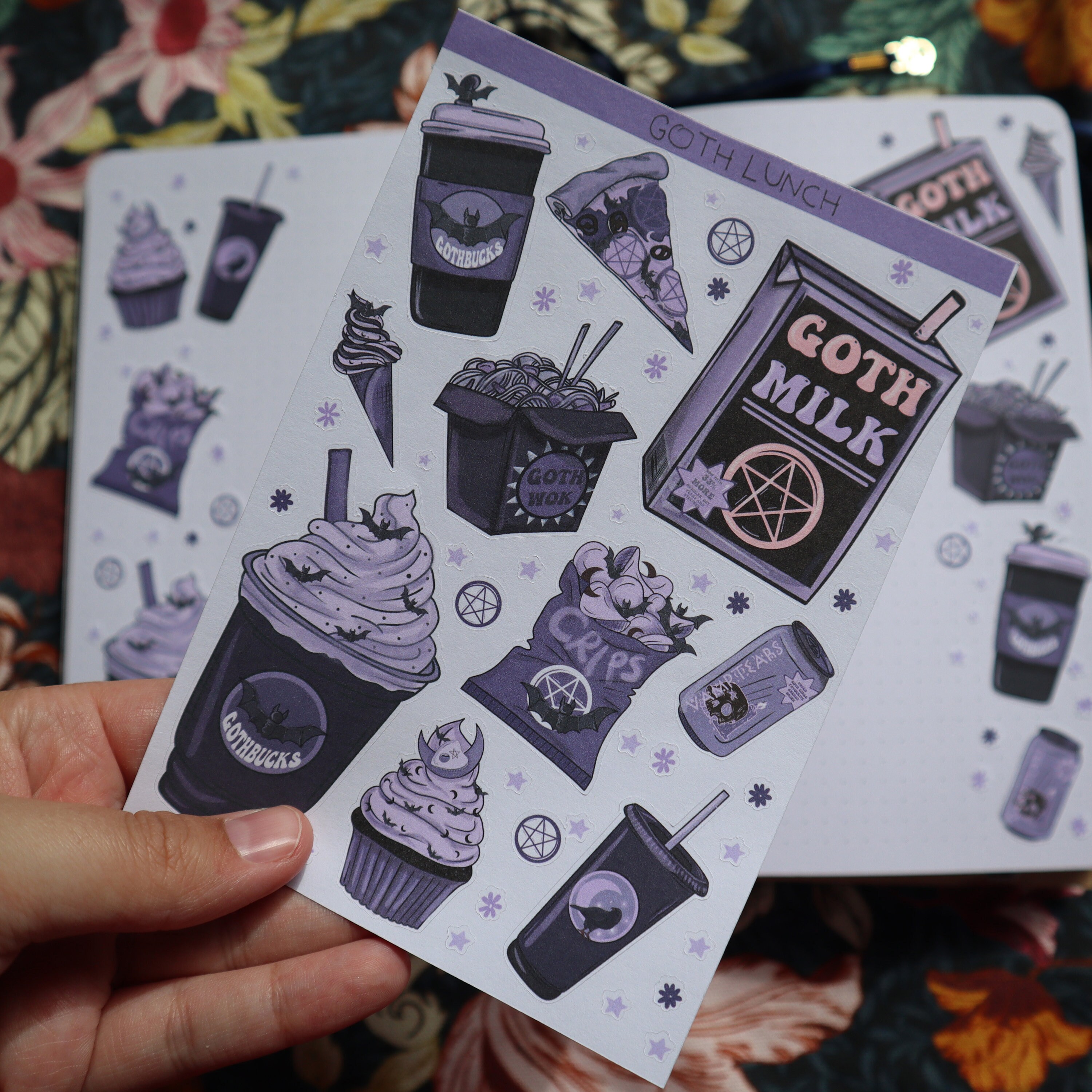 Goth Lunch Sticker Sheet Planner Bullet Journal, Penpal Stickers Food ...