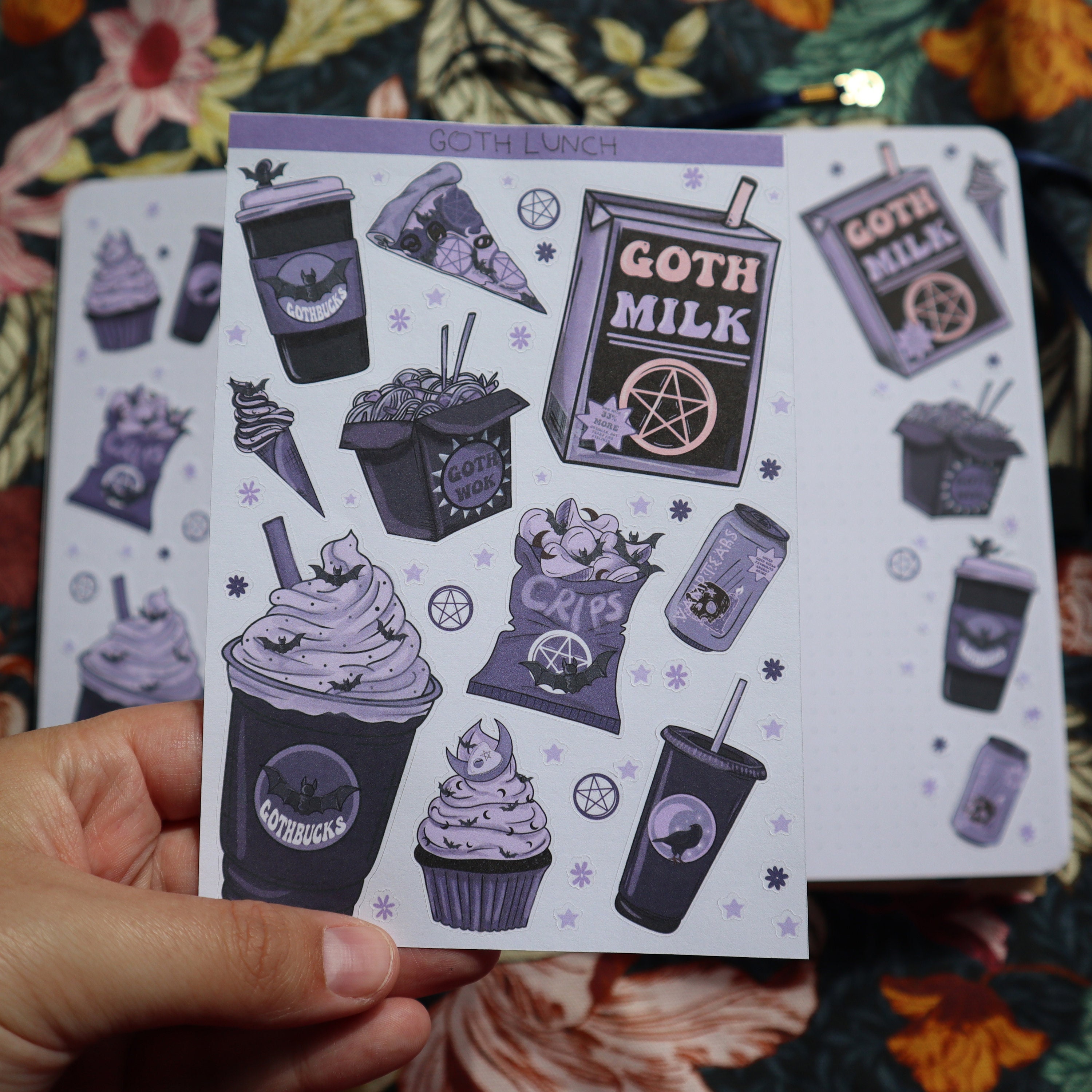 Goth Lunch Sticker Sheet Planner Bullet Journal, Penpal Stickers Food ...