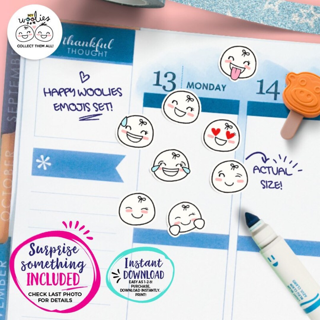 Happy Emoji Planner Sticker Printable Planner Stickers INSTANT DOWNLOAD ...