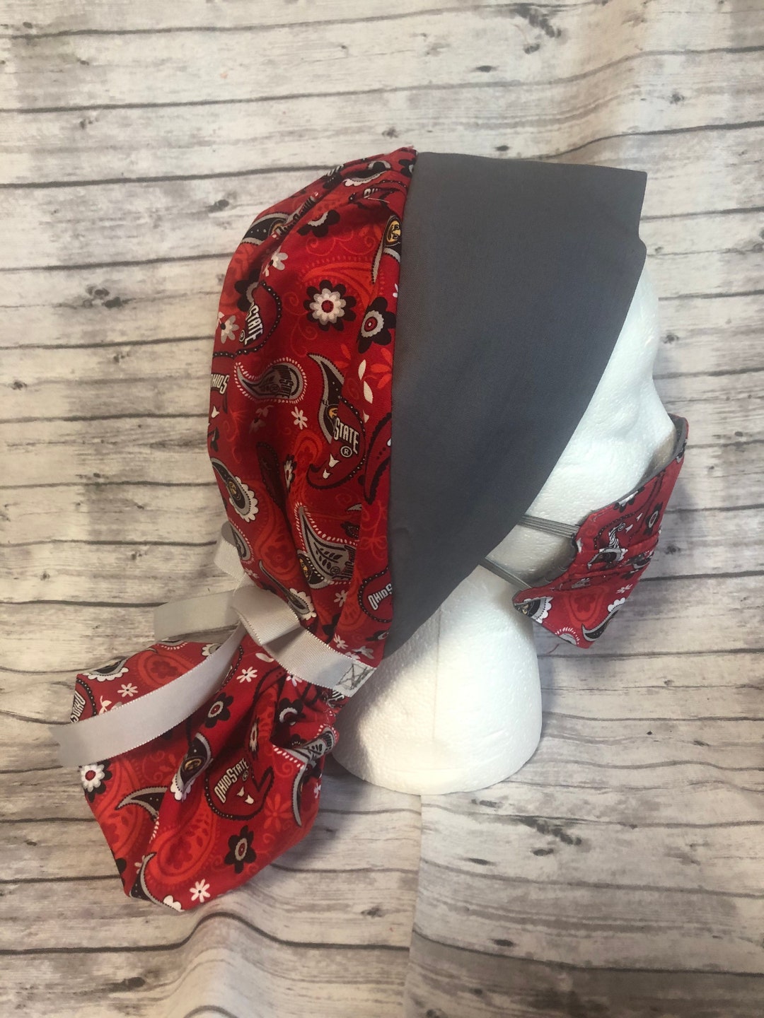 Ohio State Ponytail Paisley Scrub Hat With Washable Face Mask - Etsy