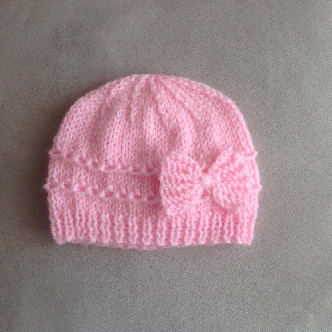Baby Knit Beanie, Pink Beanie With Bow for Girl, Newborn Photo Props ...