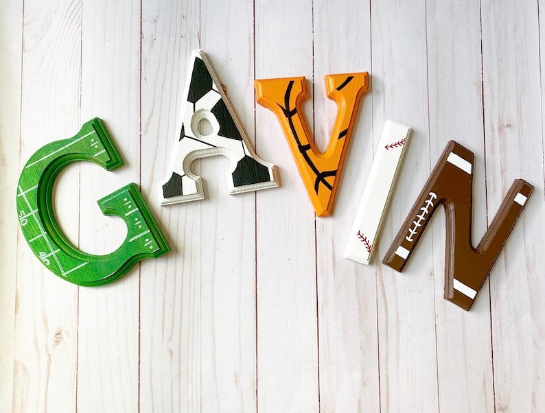 Custom Painted Sports Themed Wooden Letters - Etsy