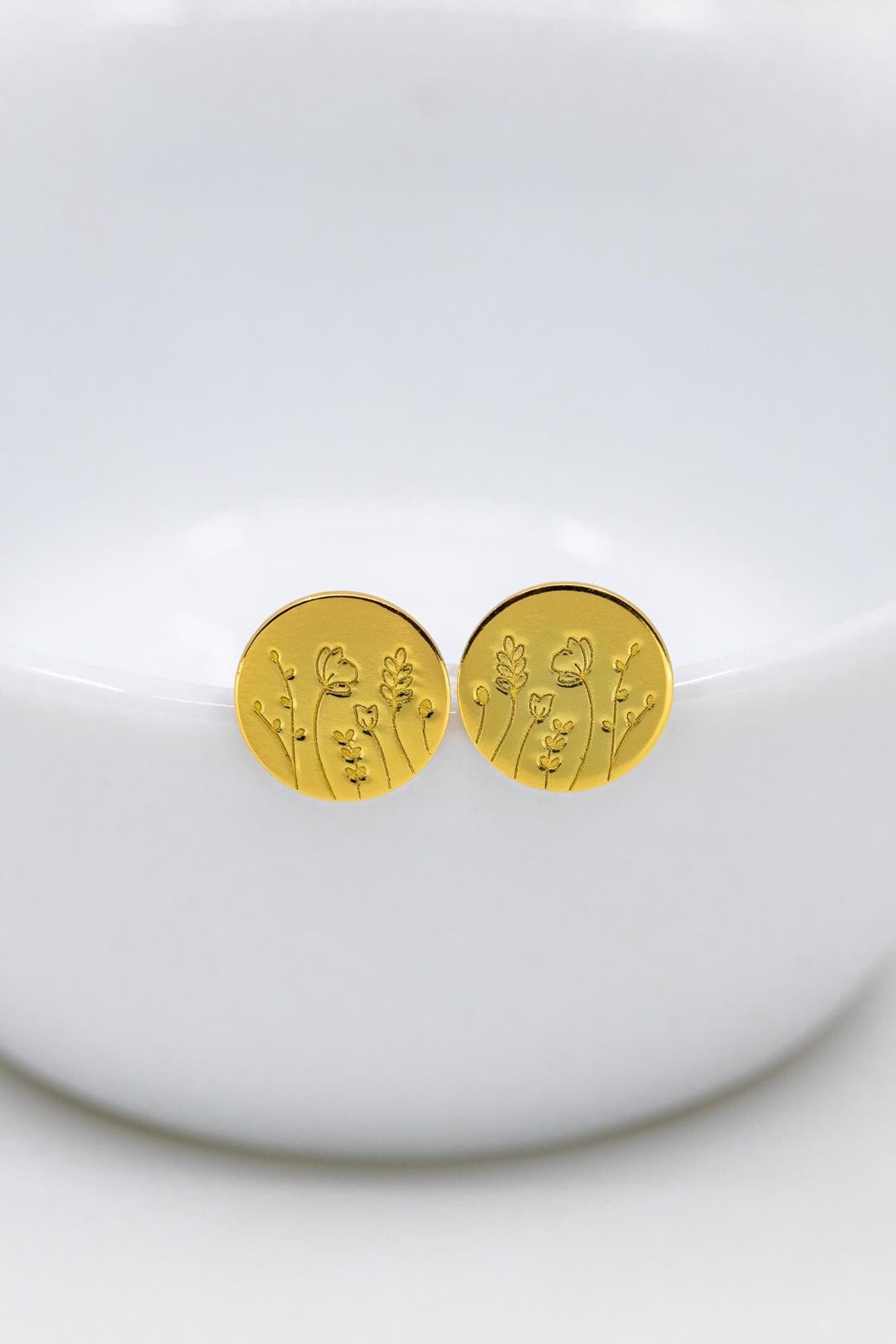 Stud Earrings Meadow Gold Plated, Earrings Flower Plates, Earrings Gold ...