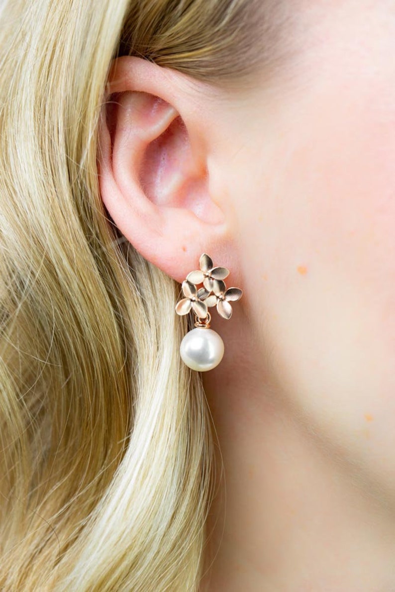 Ohrringe Rosegold Perlen Ohrstecker Blumen Brautschmuck - Etsy.de