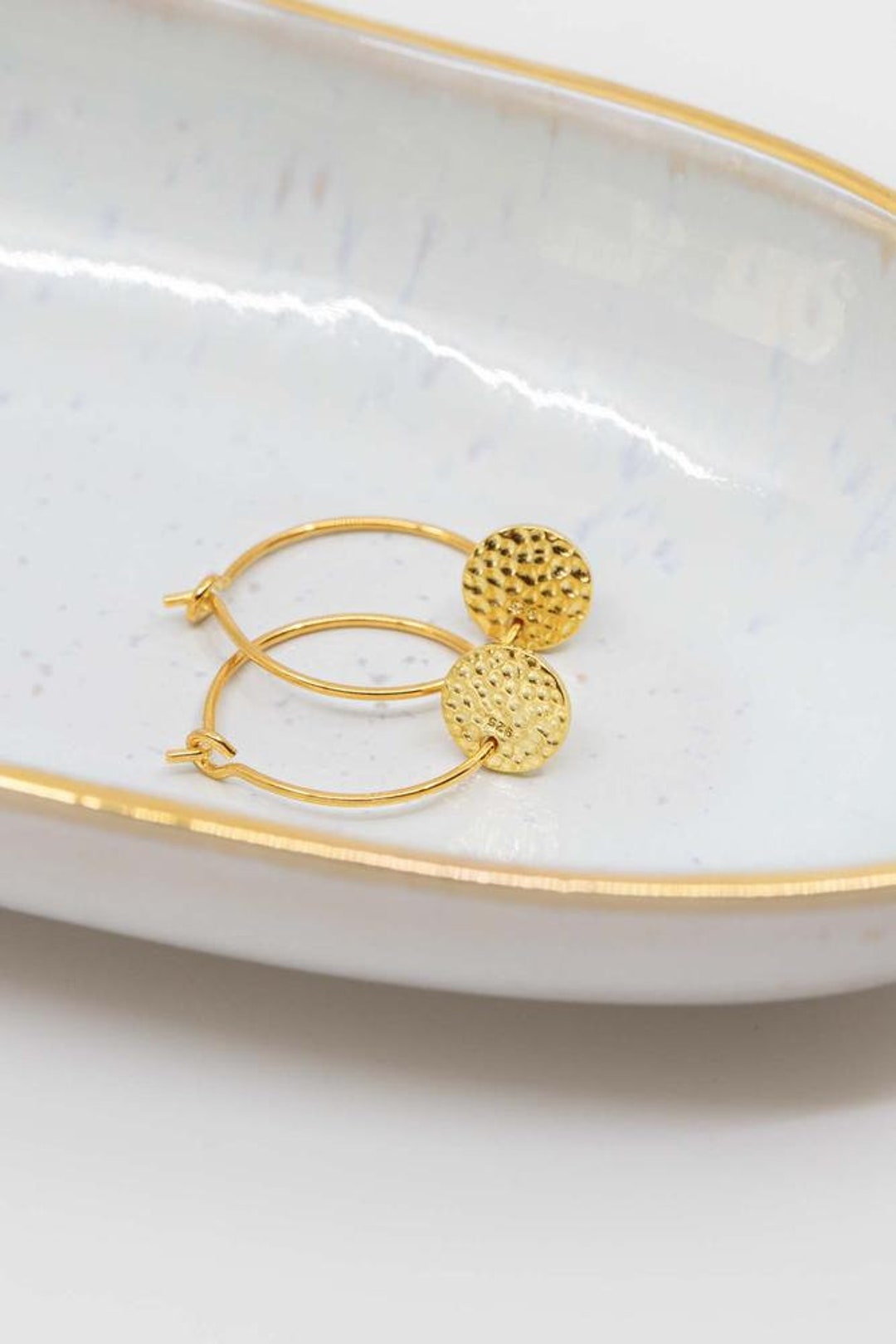 Hoop Earrings Gold Plated Plates // Small Hoop Earrings Hammered - Etsy