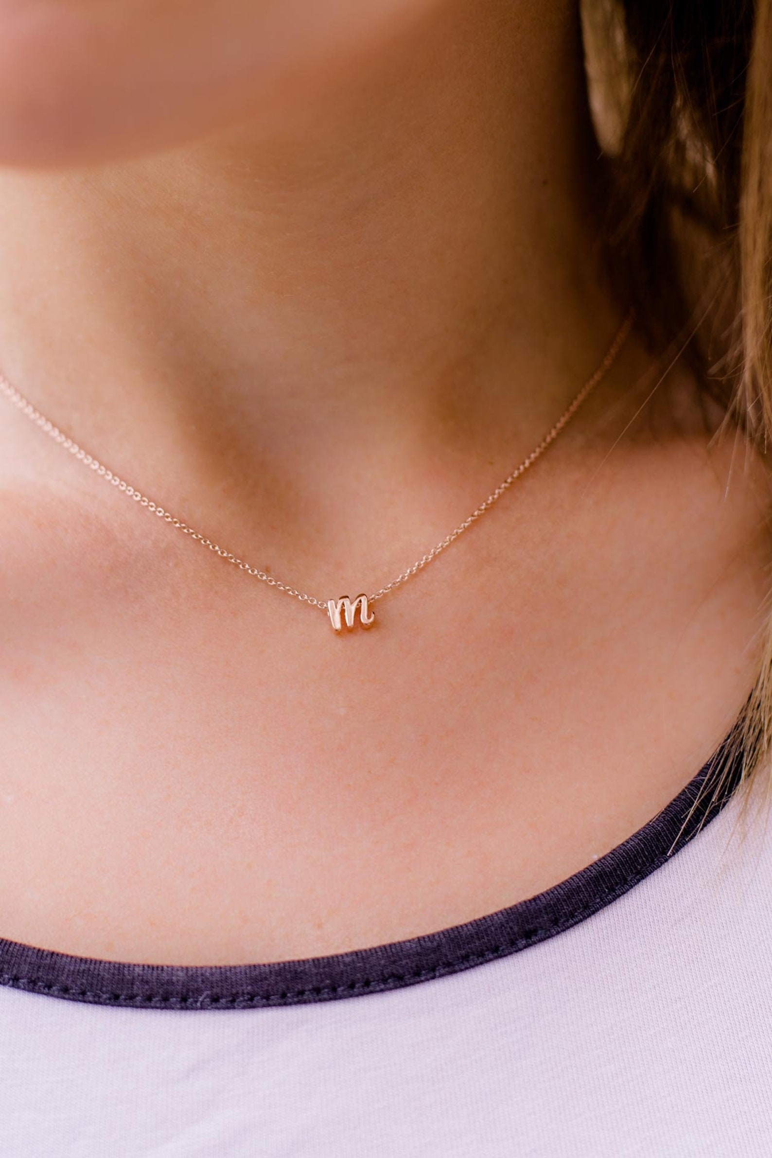 Personalized Necklace Rose Gold Script Initial Letter - Etsy