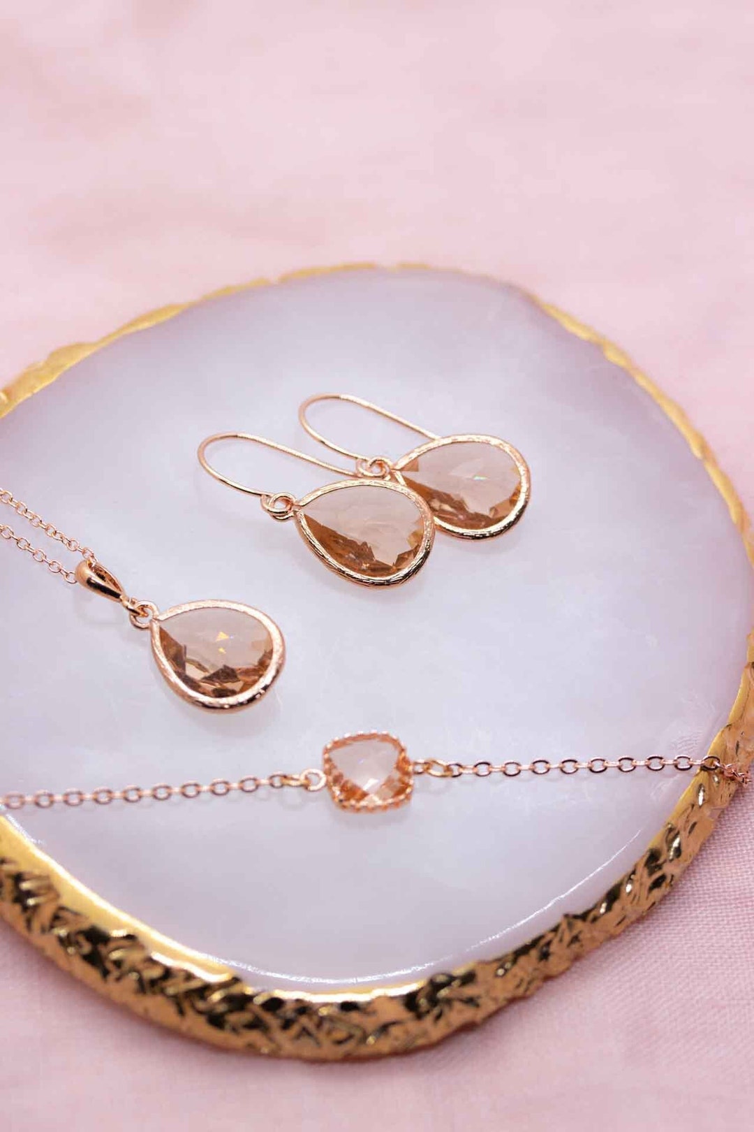 Jewellery Set Rose Gold Peach - Etsy