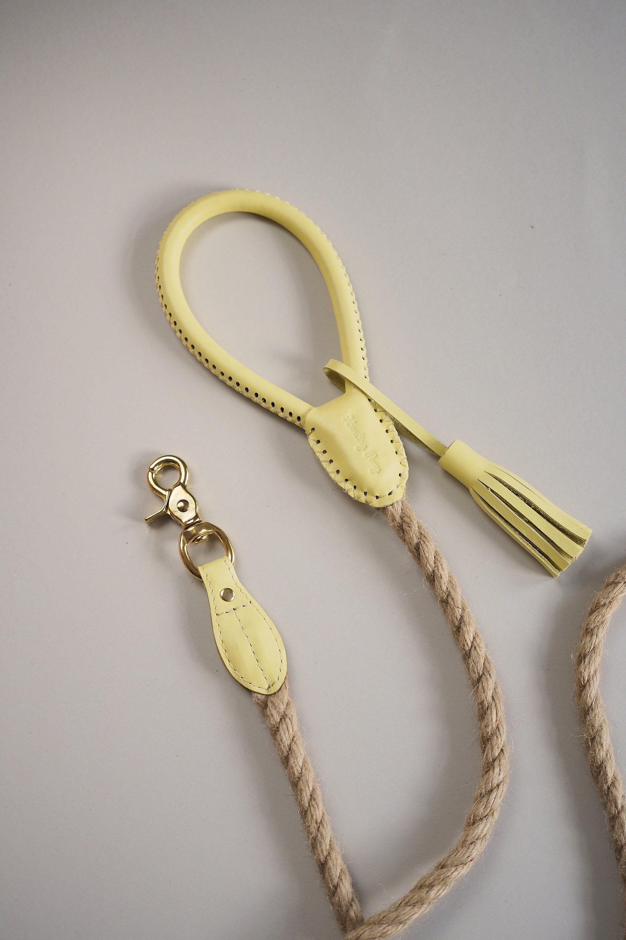 Country Leather Linen Leash Yellow lead For Dog Gift for | Etsy