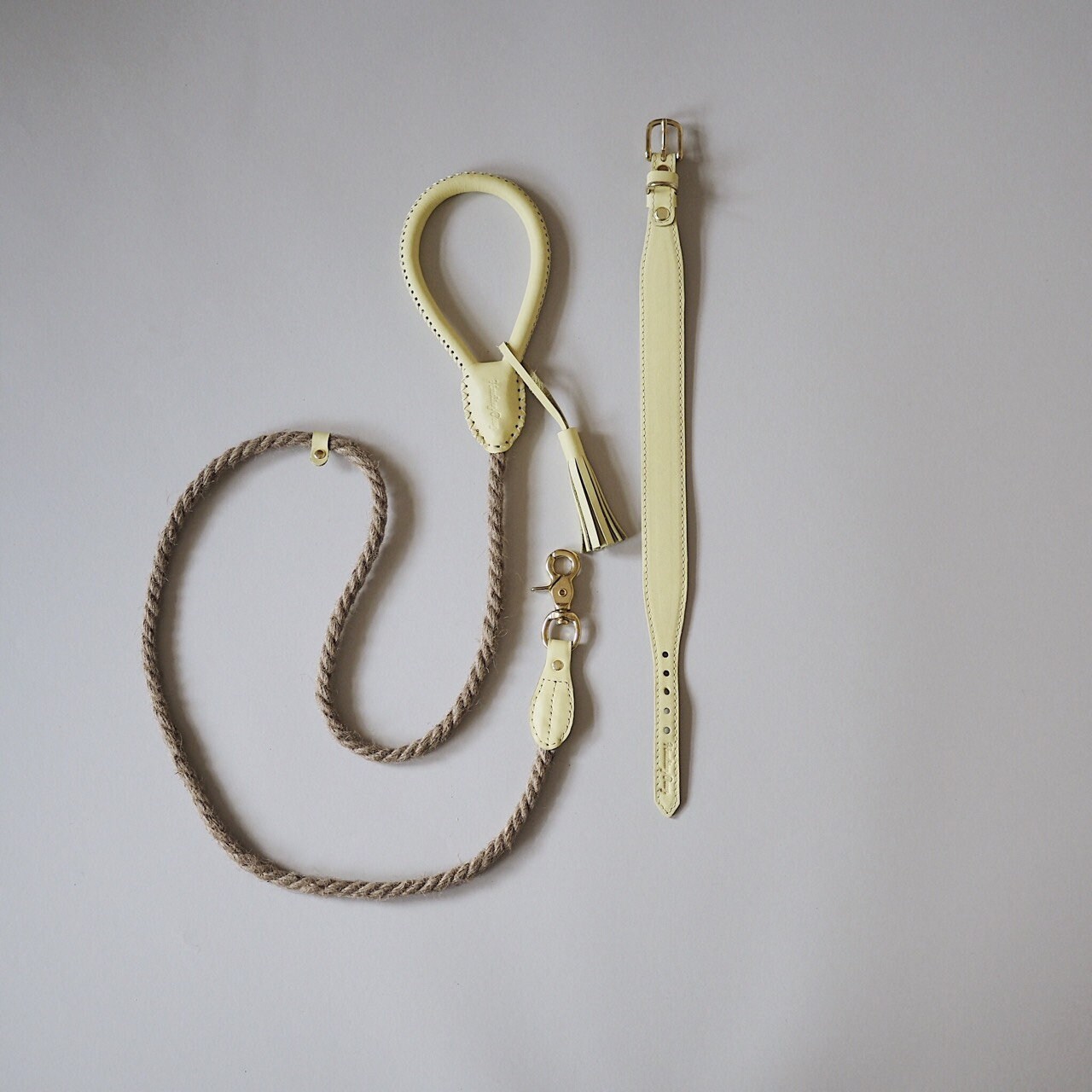 Country Leather Linen Leash Yellow lead For Dog Gift for | Etsy