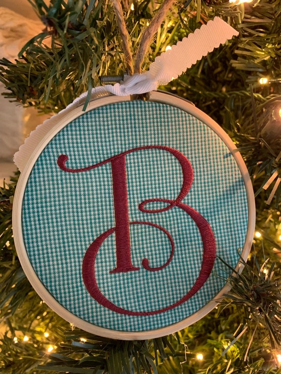 Monogrammed Christmas Ornament Embroidered Monogram on Green - Etsy