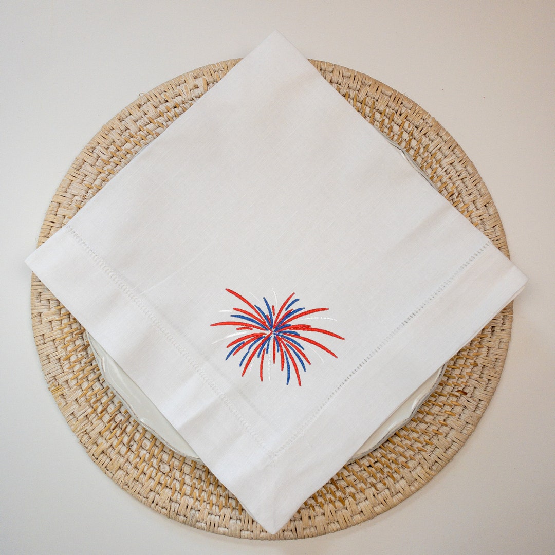 Red White Blue Firework Cloth Napkins, July 4th Party Decor, Patriotic ...