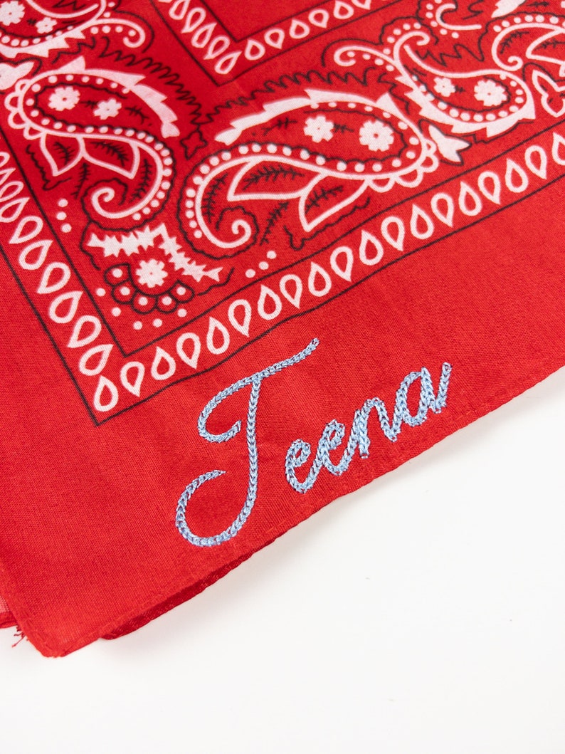 Personalized Bandana, Team Slogan Bandana, Chain Stitch Embroidered ...