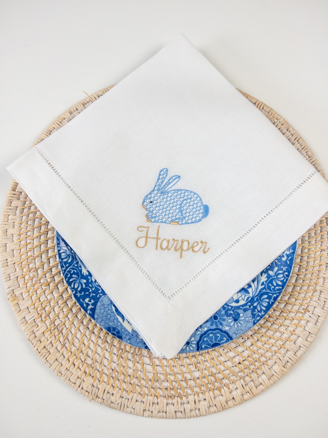 Easter Linen Napkin, Embroidered Easter Bunny Cloth Napkin, Easter ...
