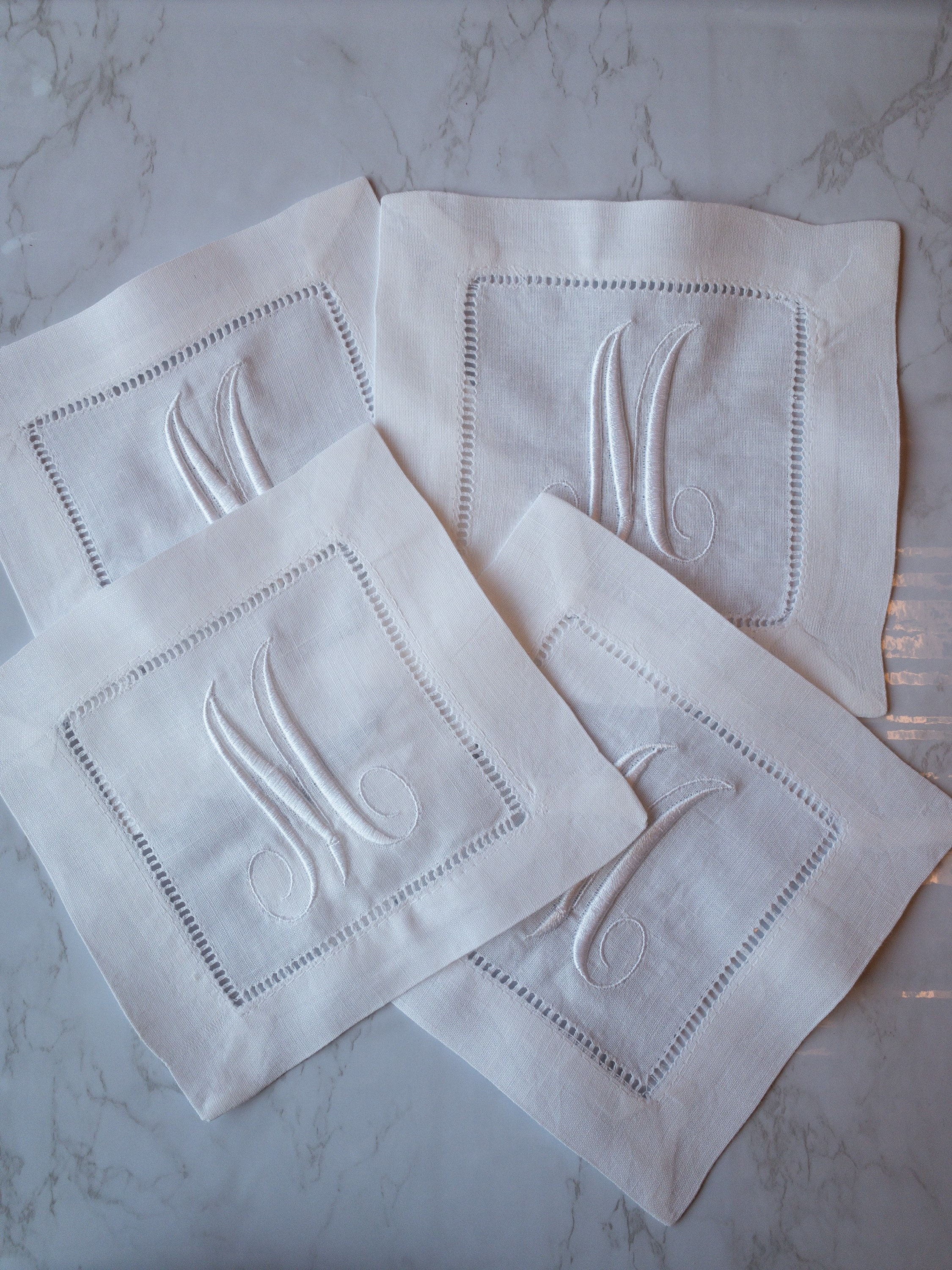 Classic Single Letter Monogram Linen Cocktail Napkins | Etsy