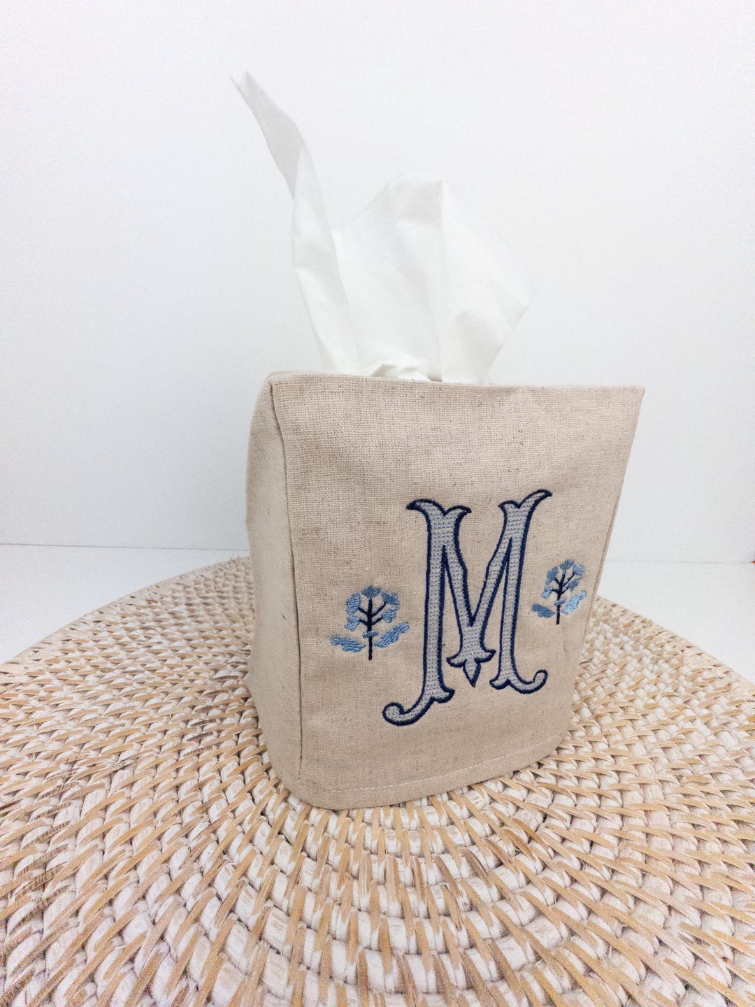 Monogrammed Tissue Box Cover, Personalized Linen Tissue Box Cover ...